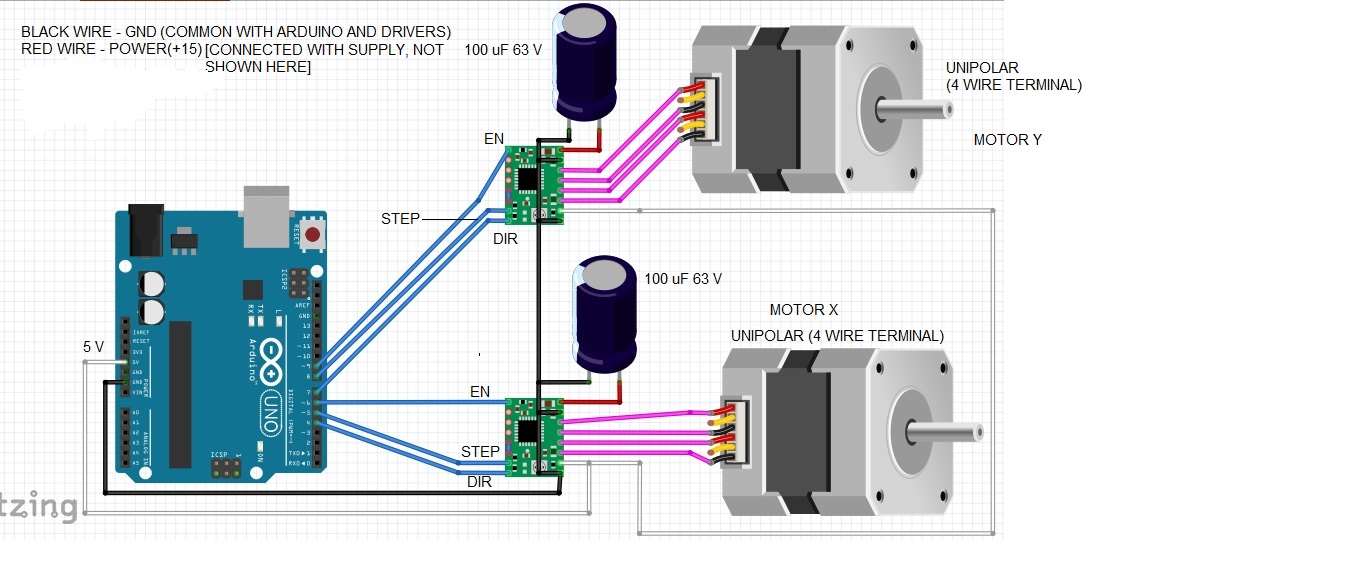 Raster Scan using two Nema 17 driven by respective A4988 through ...