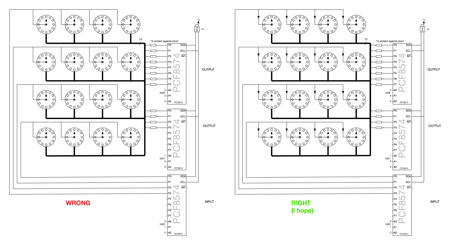 PCF8574 - read and write individual bits with one chip? - LEDs and ...