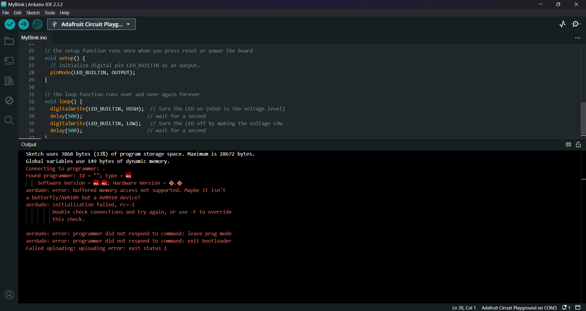 Error Code After Uploading Lesson 2 Blink Code Starter Kit Arduino Forum 