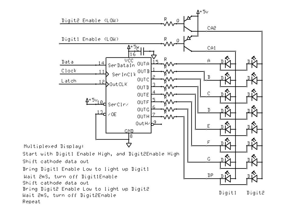 Seven Segments 2 digits with 2 digital pins + 595, etc..., how to wire ...