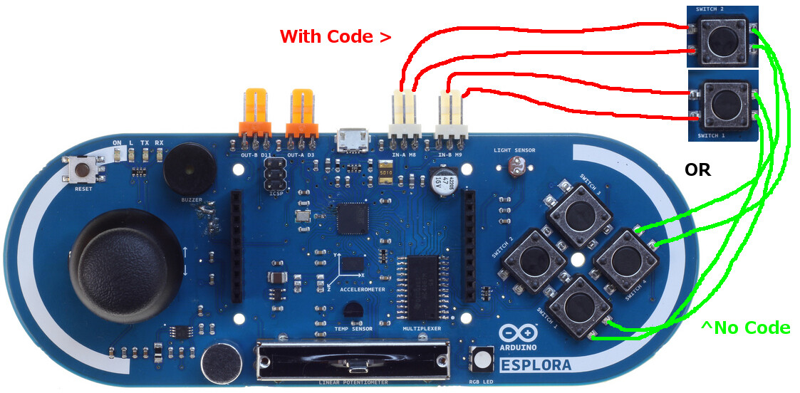 Momentary buttons attached to Esplora's tinker kit inputs? - General ...