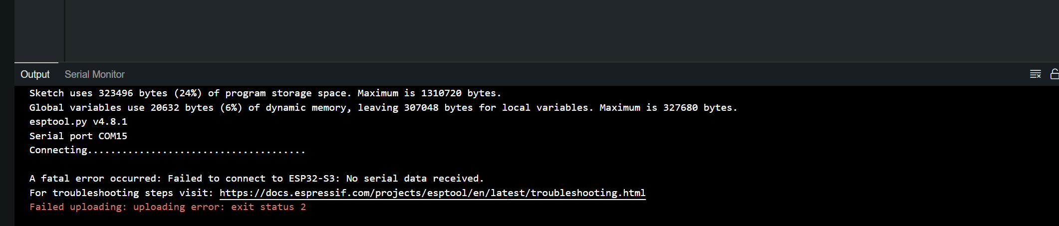 Esp 32 s3 wroom 1 n8r8 - code uploading error - Uploading - Arduino Forum Esp 32 s3 wroom 1 n8r8 - code uploading error - Uploading - Arduino Forum