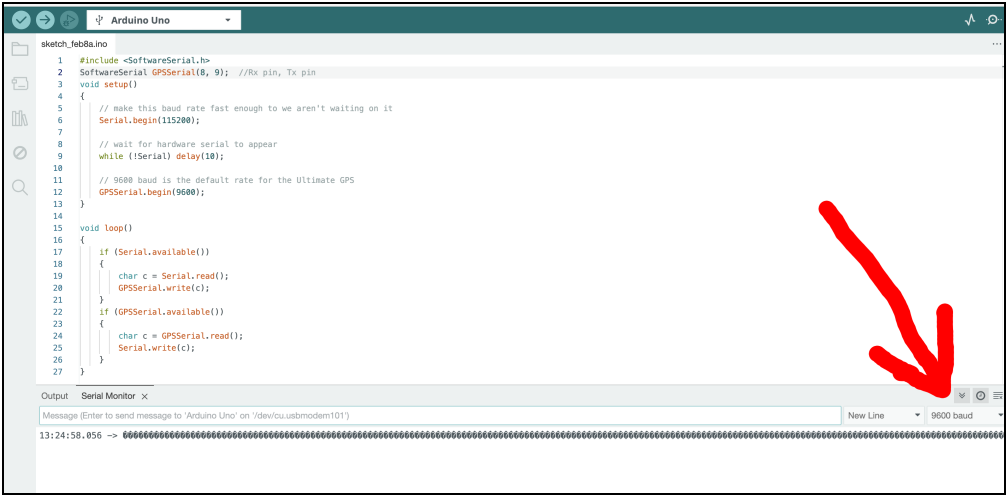 GPS Featherwing with Arduino (and logic level shifter) returning strange result - IDE 2.x ...