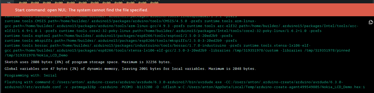 open NUL: The system cannot find the file specified. - IDE 1.x - Arduino Forum