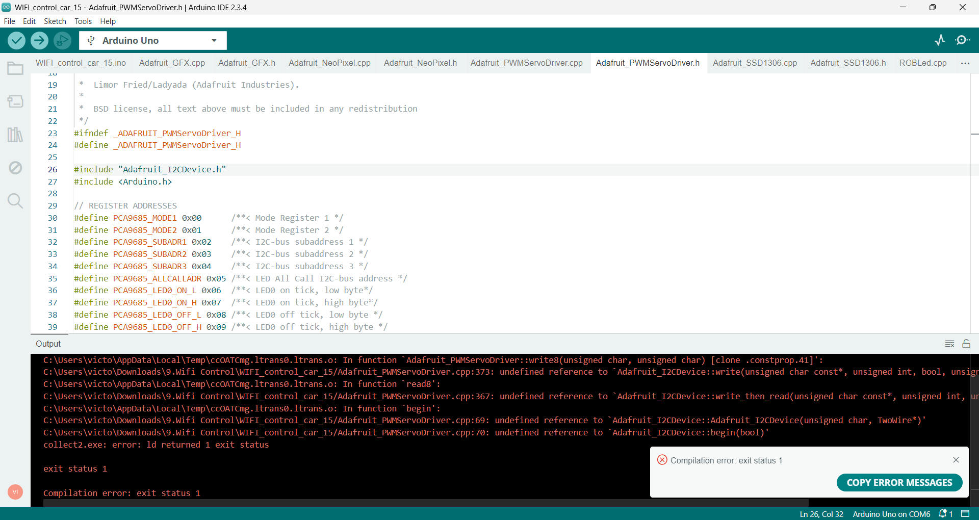 Error copilando codigo de arduino uno - Software - Arduino Forum Error copilando codigo de arduino uno - Software - Arduino Forum