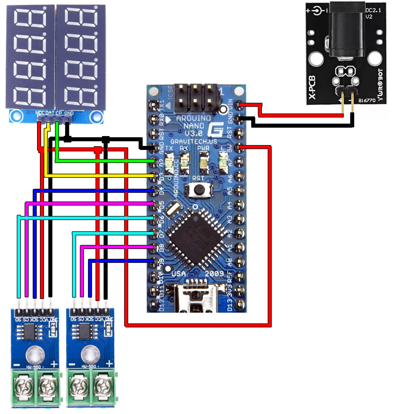 2 K Type Thermocouples With 2 Max6675 Modules On Arduino Nano With 8 Digit 2 Row 7 Segment