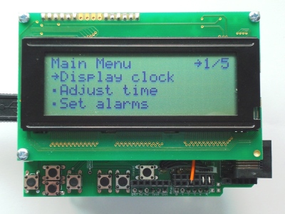 New alarm clock version on Phi-2 shield with 20X4 LCD! Lots of display ...