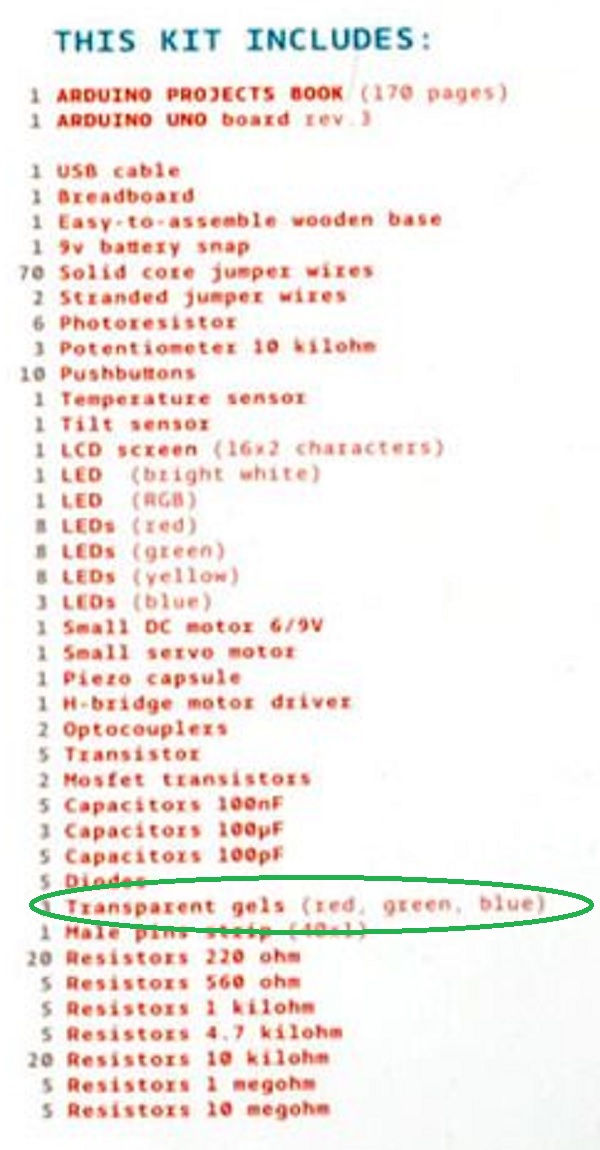 Replacement for missing green gel - Starter Kit - Arduino Forum