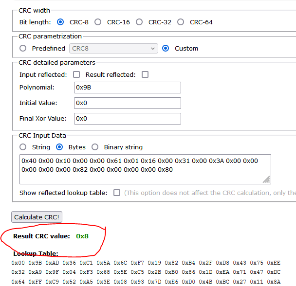 [SOLVED] CRC function doesnt produce expected result! - Programming - Arduino Forum
