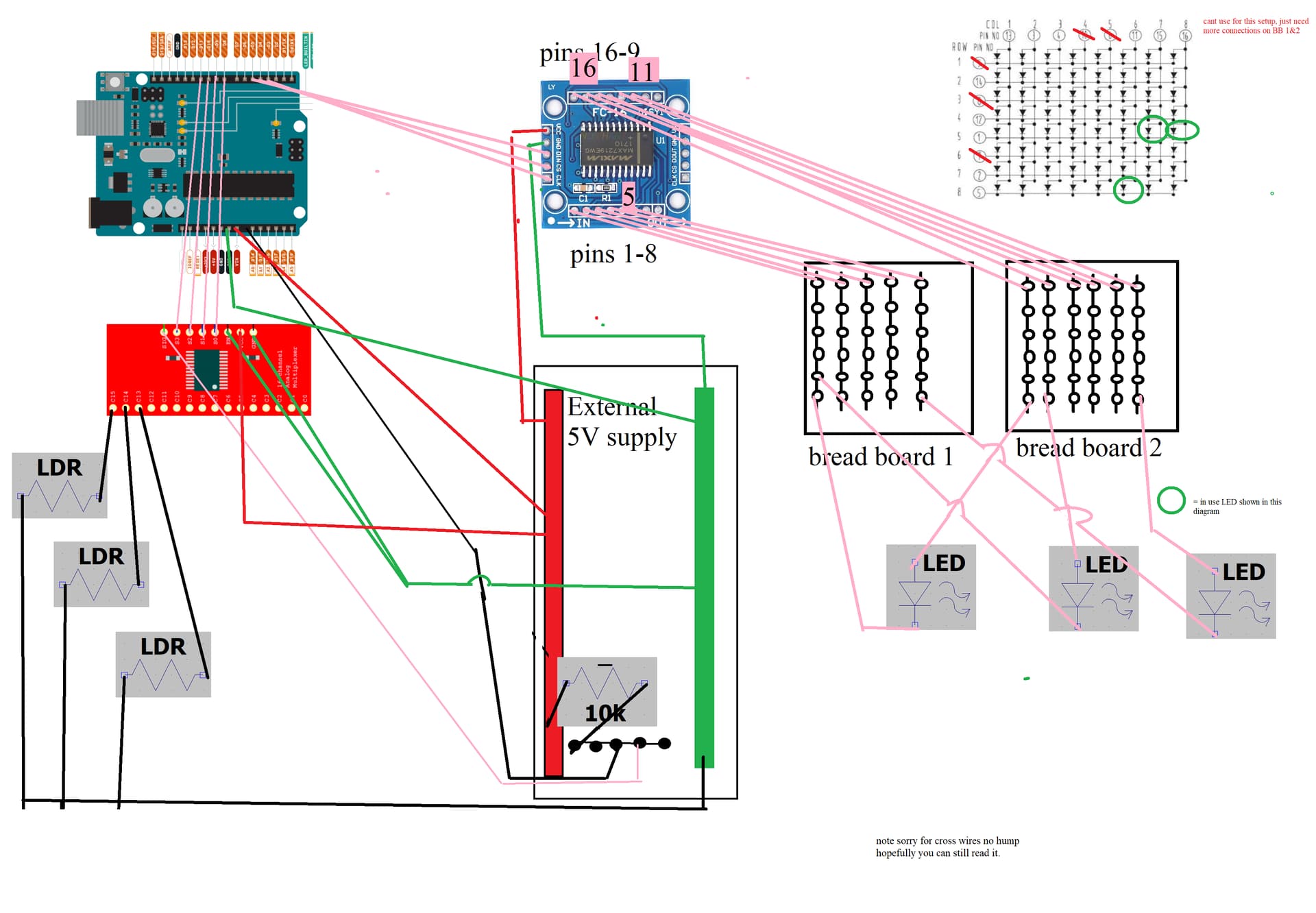 16 LDR-> multiplexer->nano (or uno)->MAx7219 matrix->LED - Page 2 - Programming - Arduino Forum