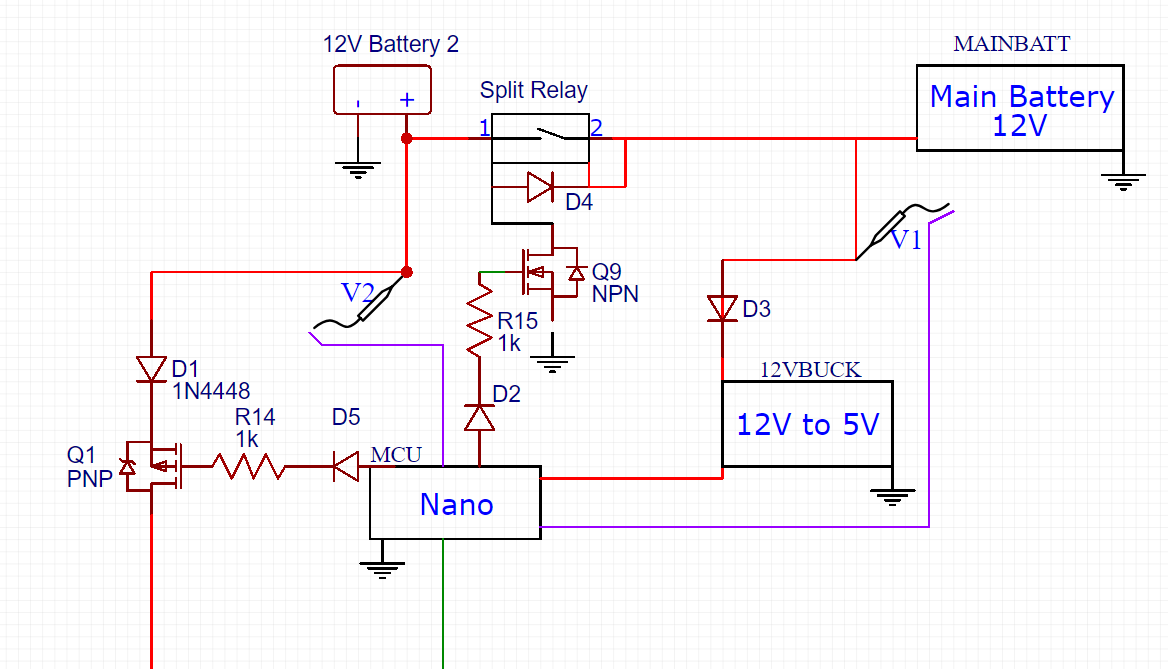 Split charge relay 12V , 2 Batteries reverse current flow detection ...
