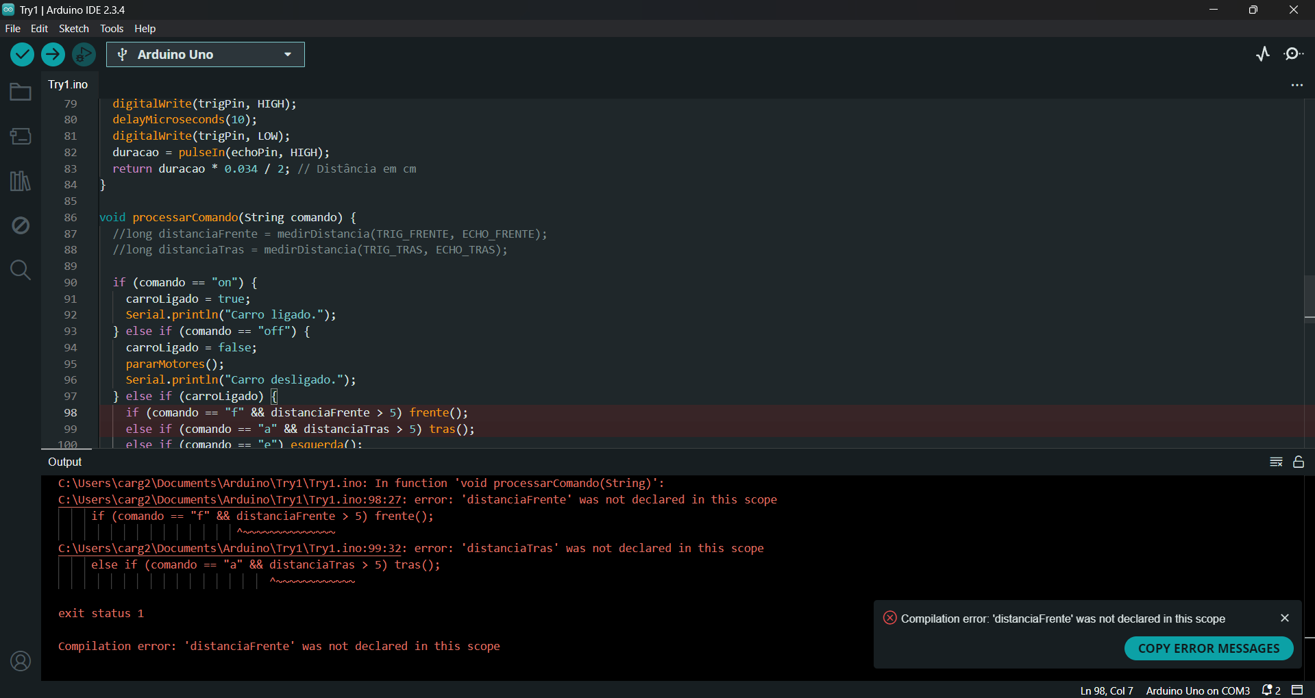 Sensors aren´t stoping car from moving - Programming - Arduino Forum