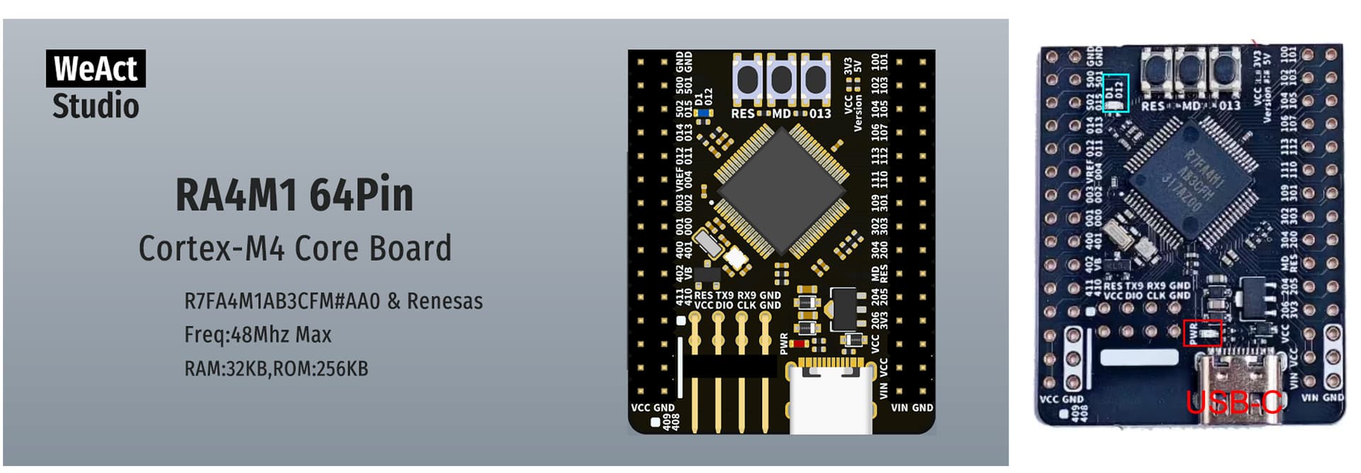 Weact Studio RA4M1 64 Pin board. Plugging into USB red power LED on. Blue LED blinks but no USB ...