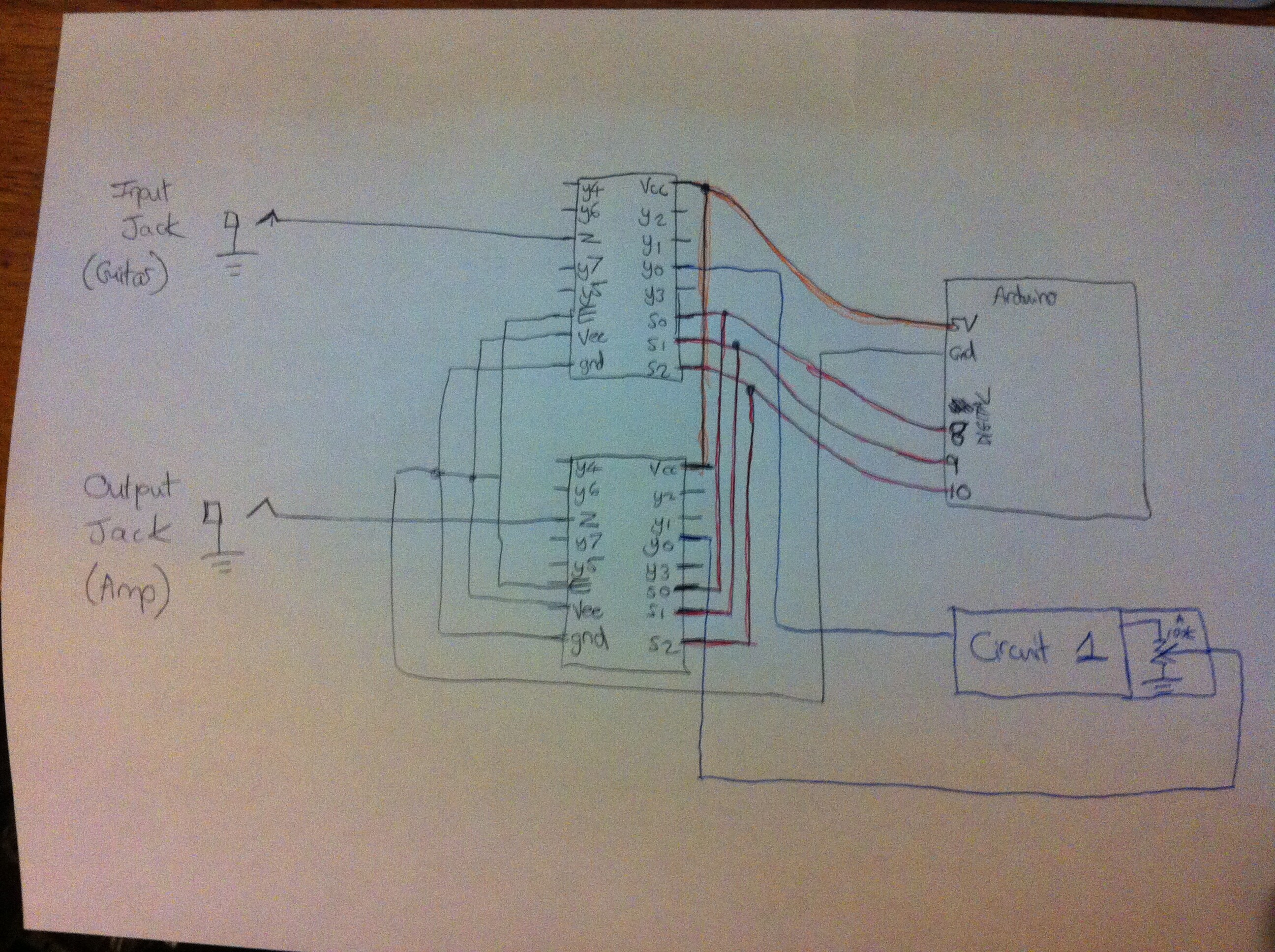 Using Multiple Multiplexers Problem Switching Between Guitar Effects 9v Audio Arduino