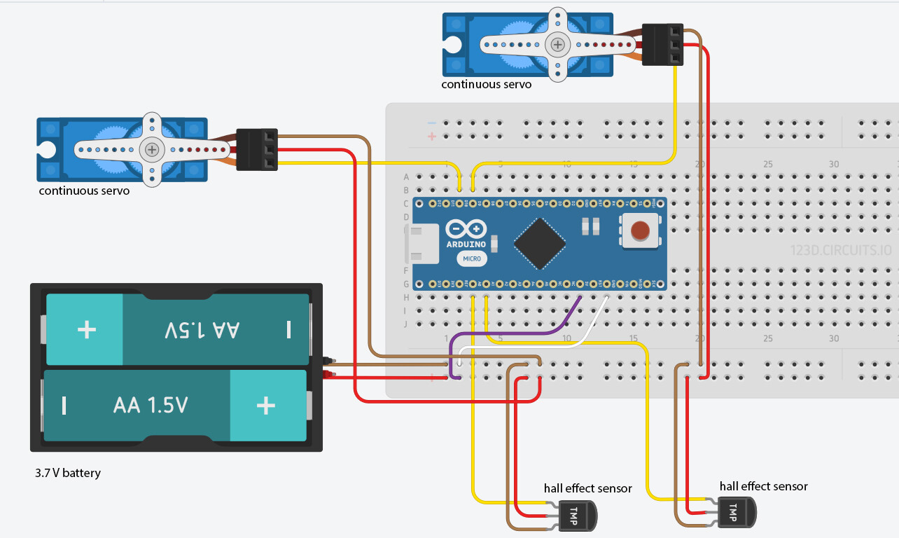 Using hall effect sensor to calculate the rpm of 2 continuous servos ...