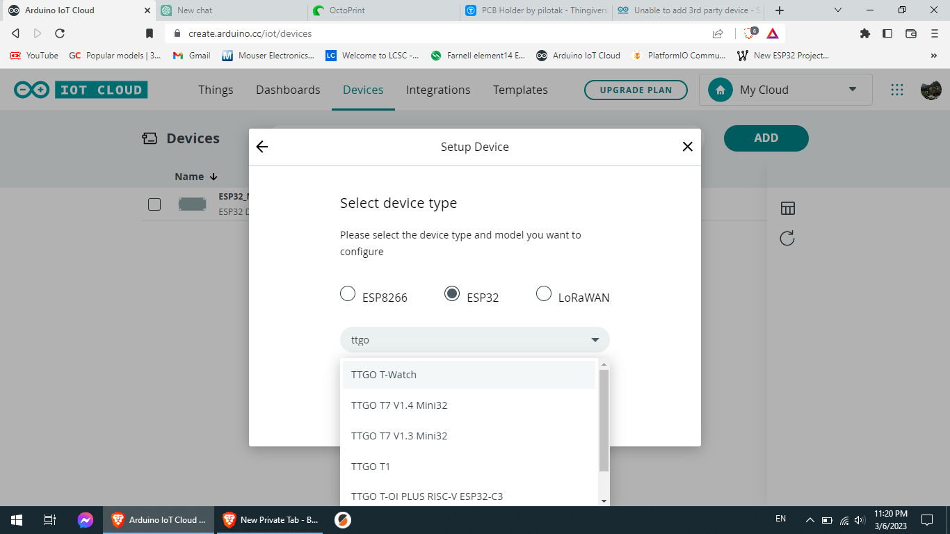 Unable to add 3rd party device - Cloud IoT - Arduino Forum