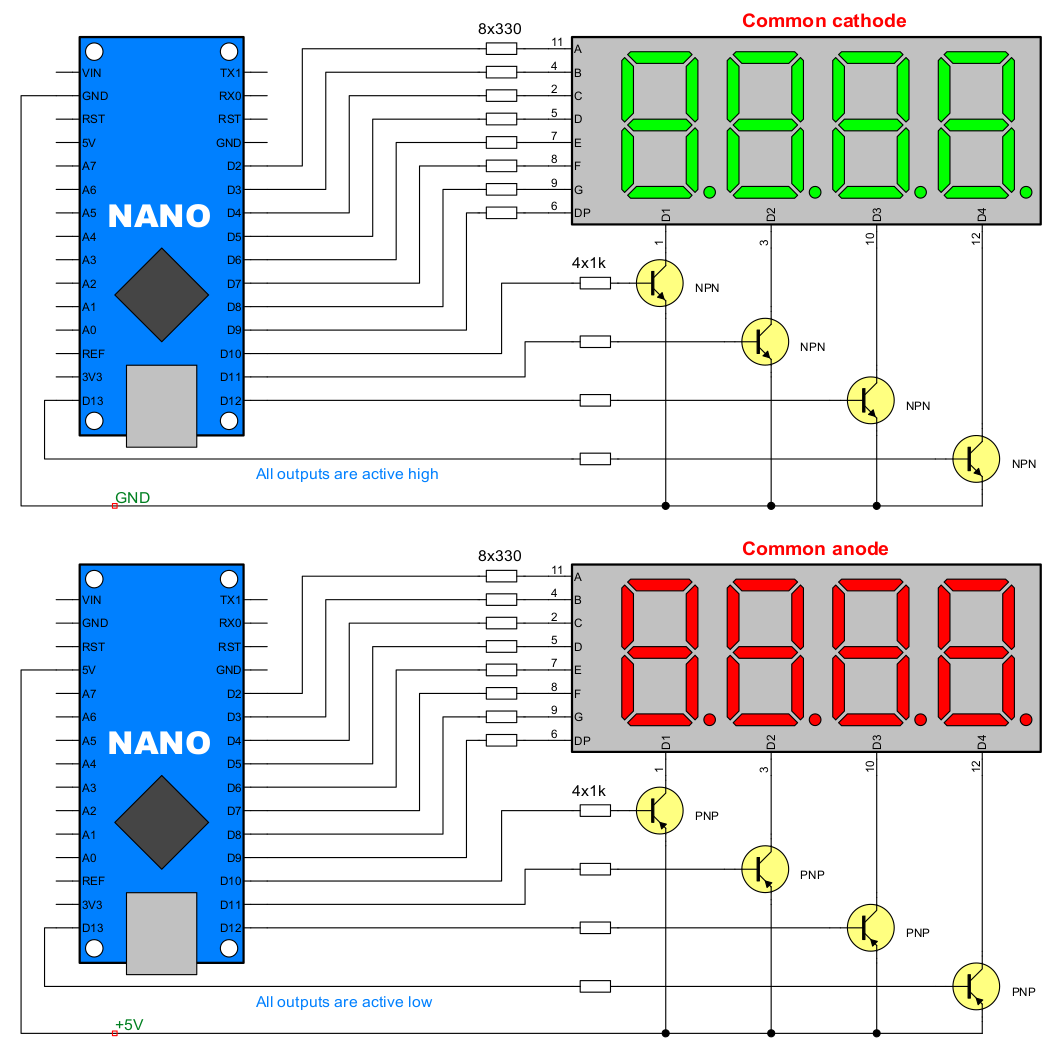DIY 4-Digit 7-Segment Display with Transistors - LEDs and Multiplexing - Arduino Forum