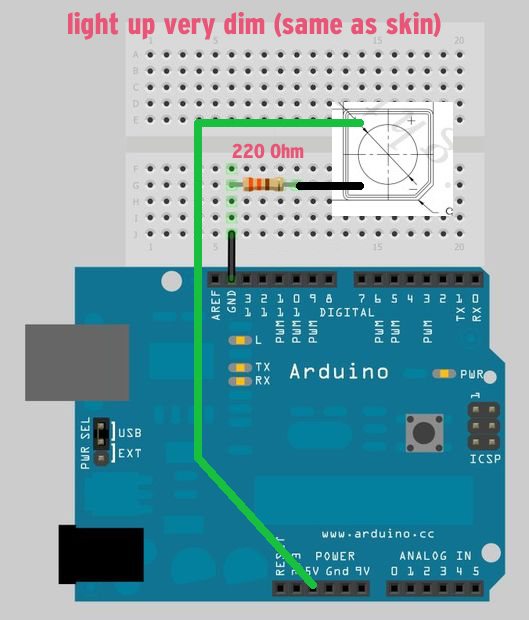 4 connector LED glows with skin resistance but not with current from ...