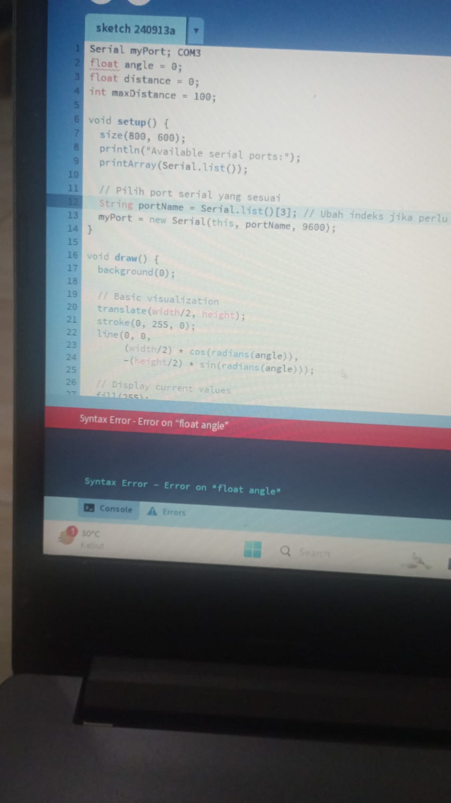 Angular processing software syntax error *float angle* - Programming Questions - Arduino Forum