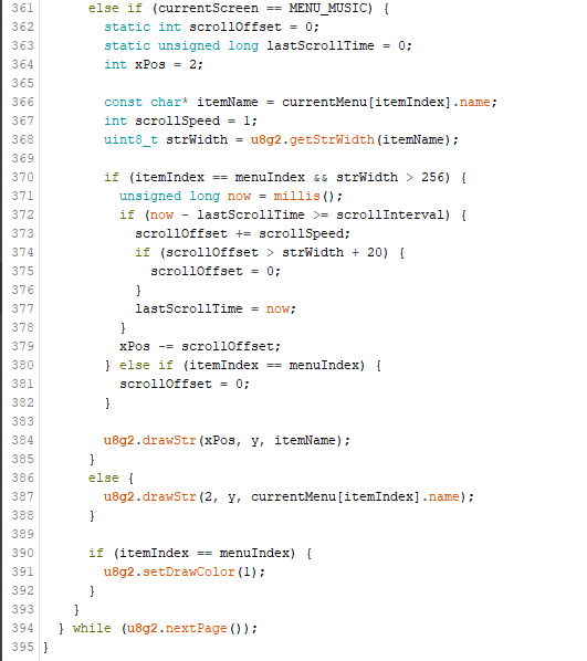 Text scrolling in menu not working properly on OLED screen - Programming - Arduino Forum