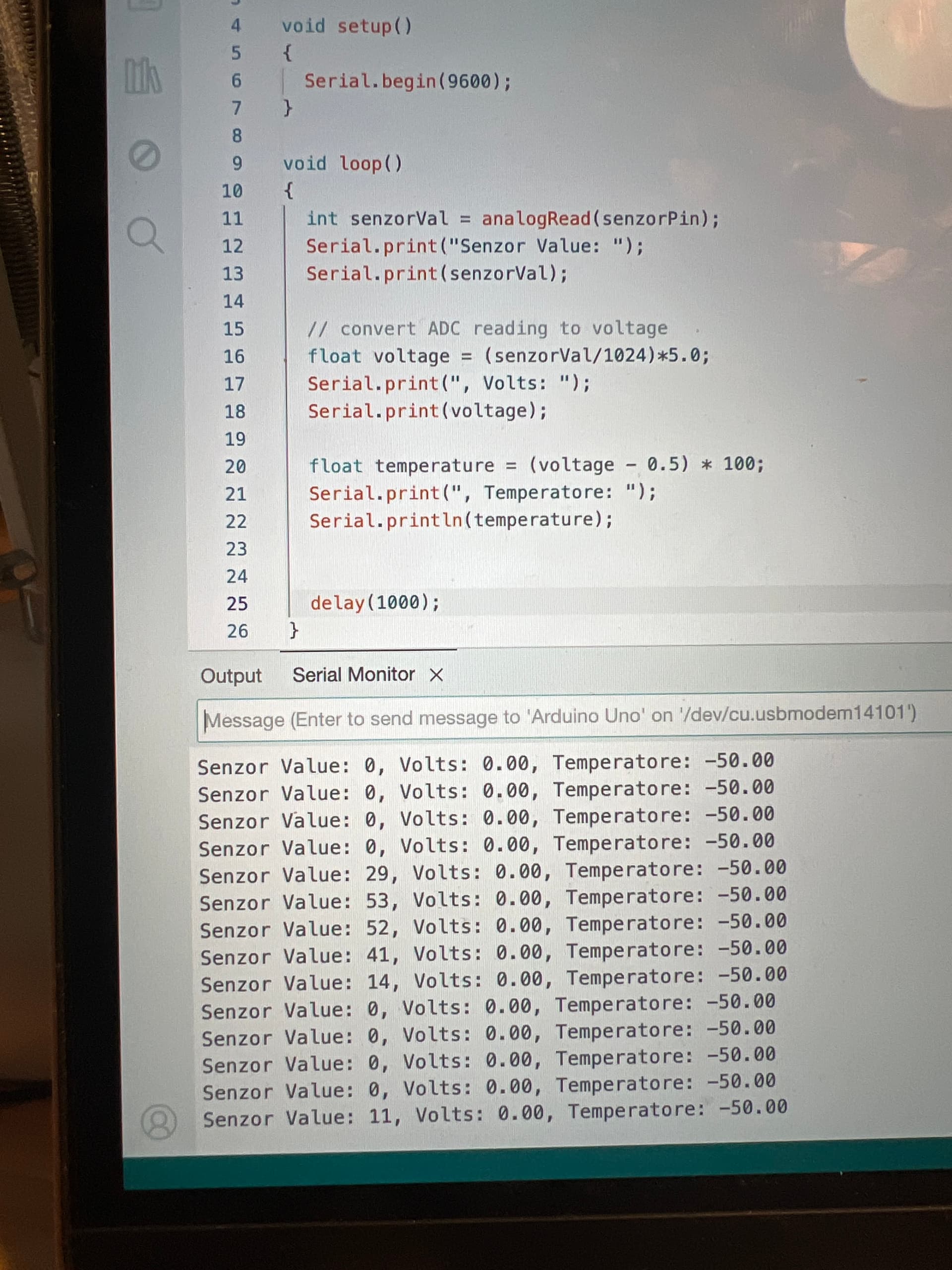 Temperature sensor returns weird numbers - Programming - Arduino Forum