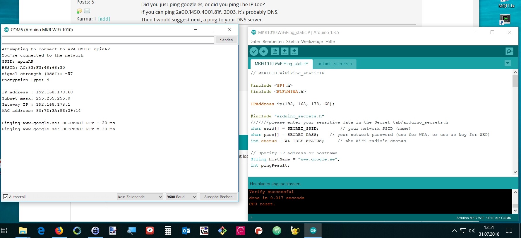 MKR WIFI 1010, Static ip no work - MKR WiFi 1010 - Arduino Forum