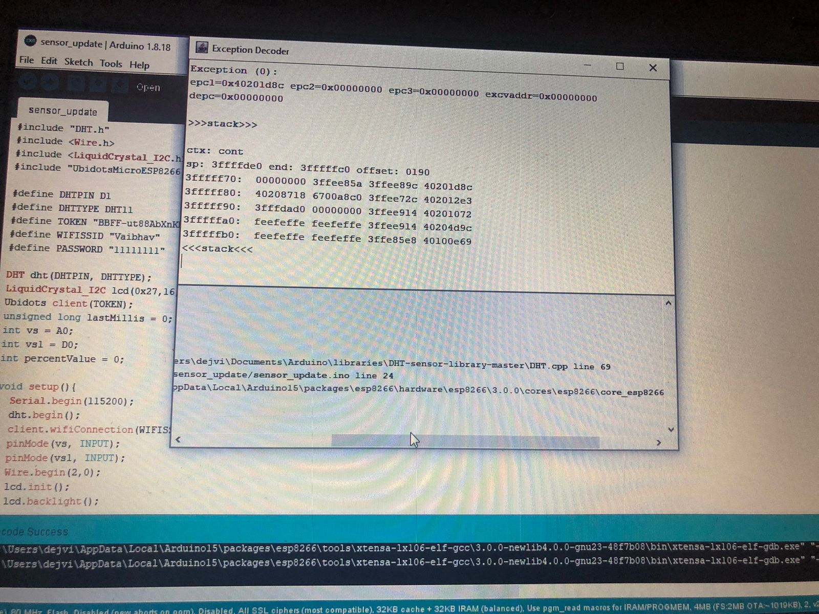 Exception Shown In Serial Monitor When Running Sketch On Esp8266 Board