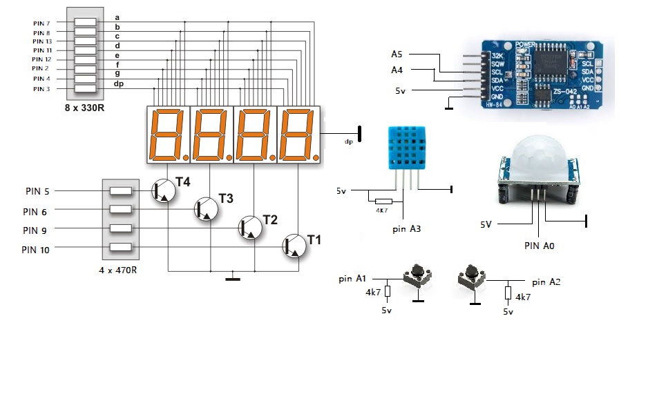 Clock using 7seg 4dig + DS3231 + DHT11 + HC-SR501 PIR - Programming - Arduino Forum
