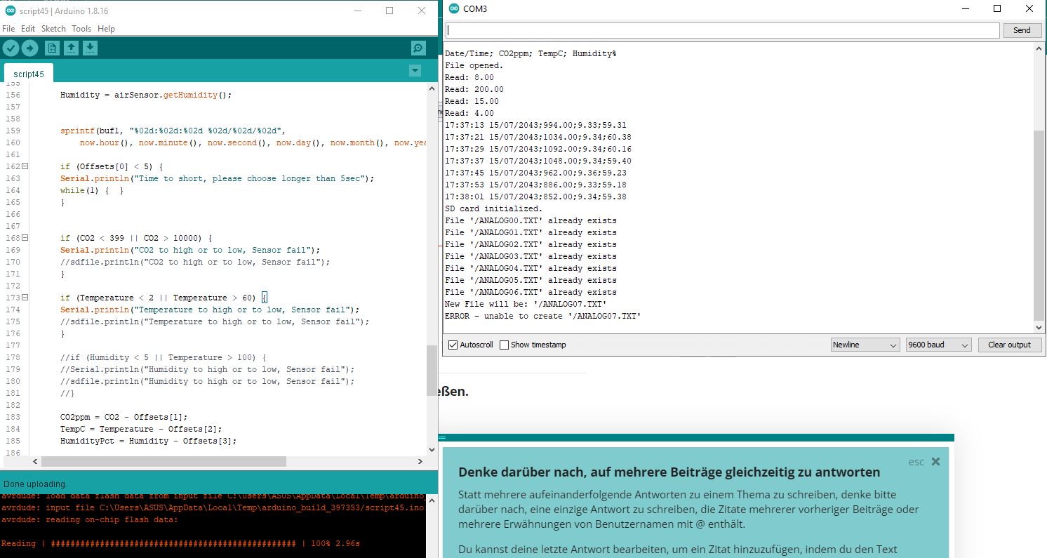 My Datalogger SCD30 code wont print values on Sd Card - SOLVED - Page 2 - Storage - Arduino Forum