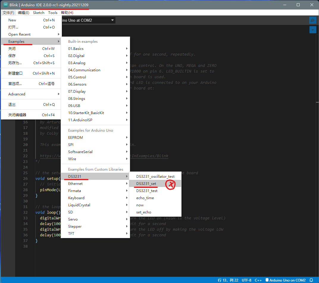DS3231 of example frome custom libraries is not open - IDE 2.x ...