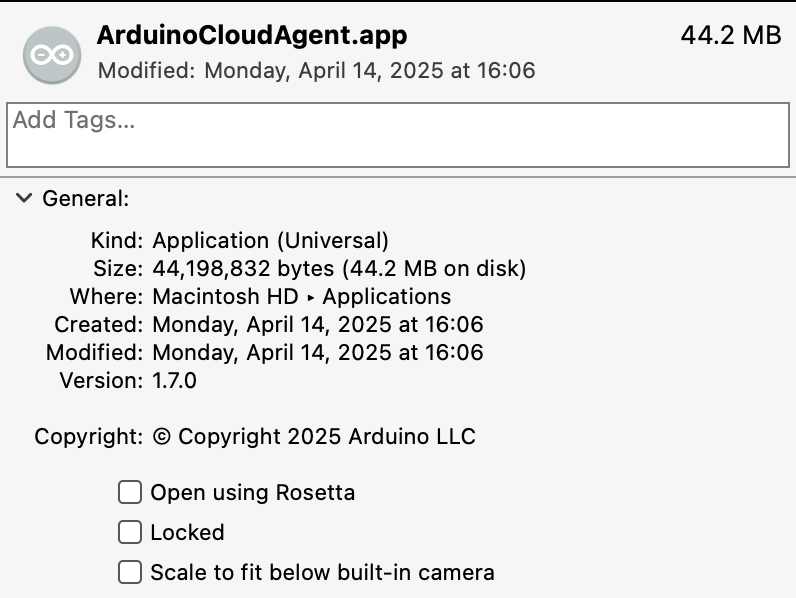 Arduino Client Agent missing. Mac OS Sequoia 15.6, - Cloud Editor ...
