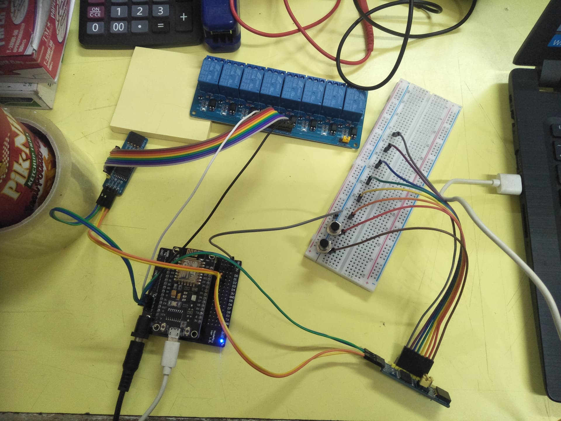 Nodemcu v3 connected in 2 pcf8574 with 8relays and push button ...