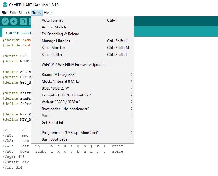 Solved Cardkb From M5stack And Usbasp Programmer Uploading Arduino Forum