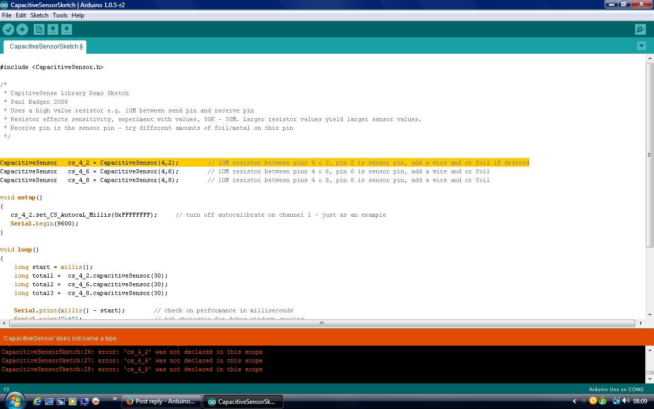 Capsense errors CapacitiveSensor04.zip help appreciated - Programming - Arduino Forum