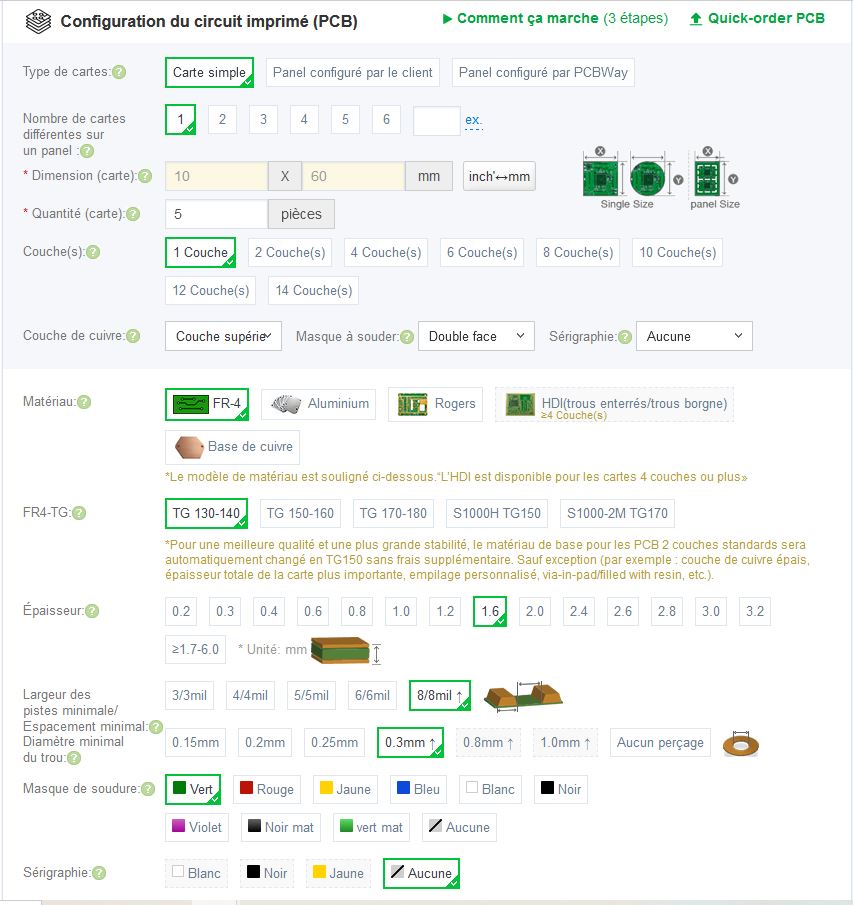 Parametre pour faire des circuits imprimés avec ESP32 et ecran TFT ...