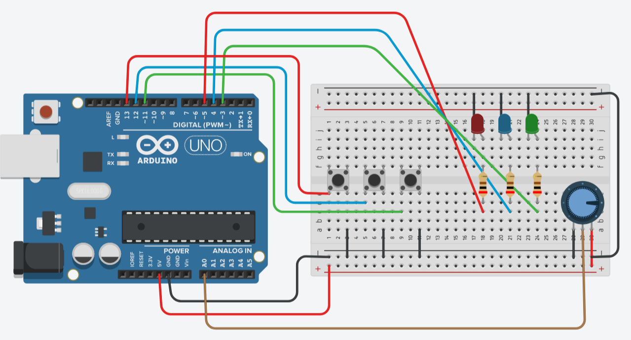 3 diodes with one potentiometer - LEDs and Multiplexing - Arduino Forum