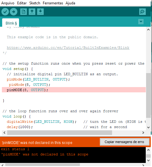 Programa Arduino Não Reconhece Pinmode