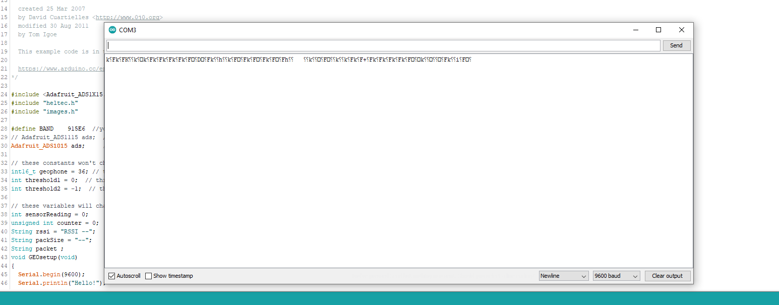 [SOLVED] Cant combine geophone project with LoRa project - Programming - Arduino Forum