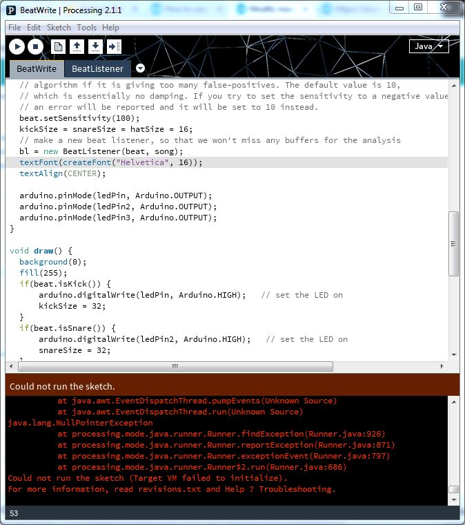 BeatWrite program seizure and error (instructables how to make leds flash to... - Interfacing w ...