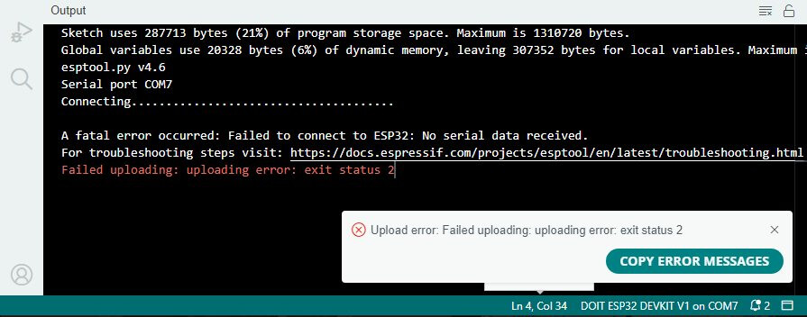 Failed to connect to ESP32. No serial data recieved - Uploading - Arduino Forum