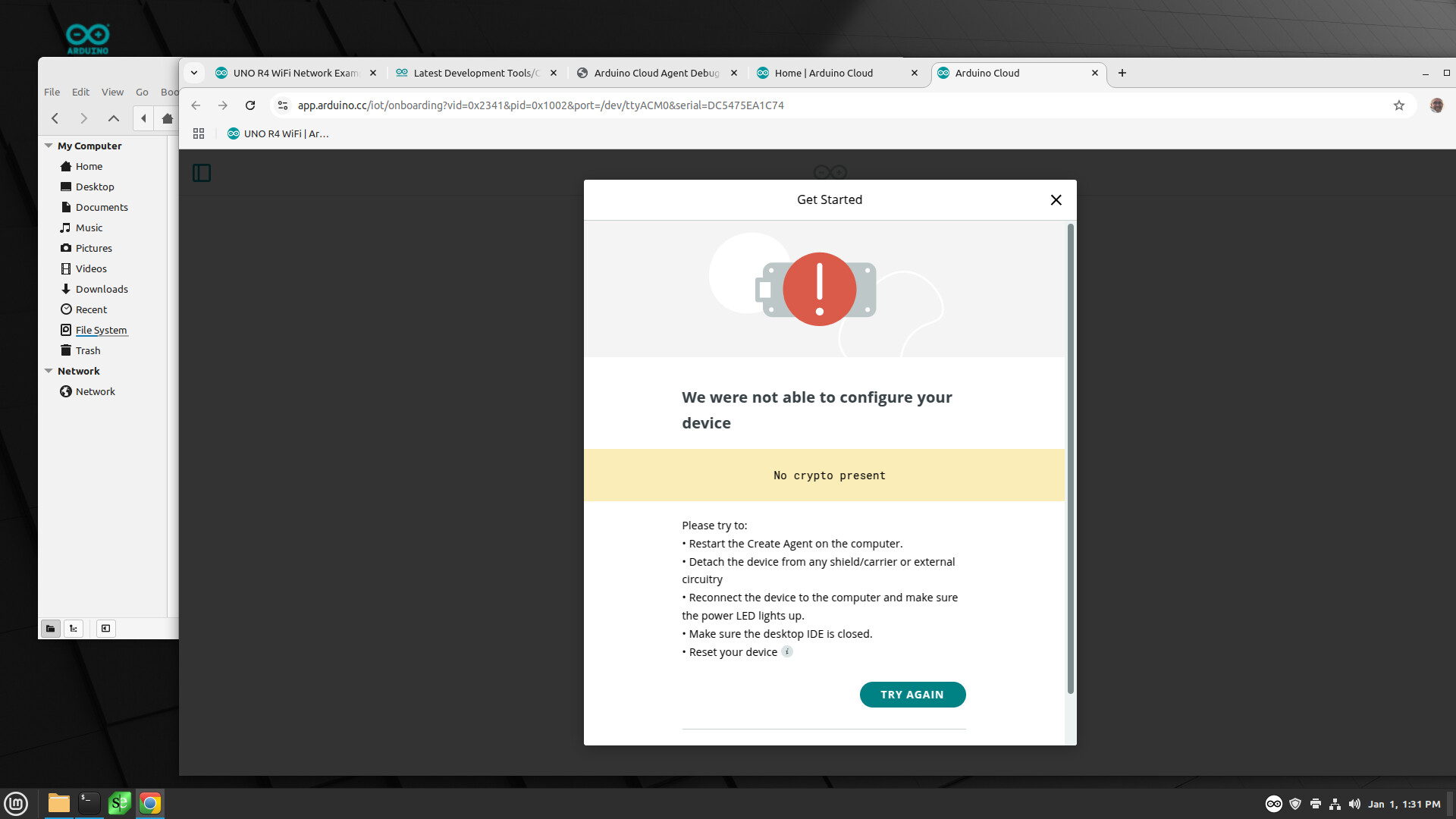 Getting "No crypto present!" error connecting Uno R4 WiFi to cloud - Cloud IoT - Arduino Forum