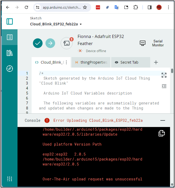 Cloud editor and OTA issues - Cloud Editor - Arduino Forum