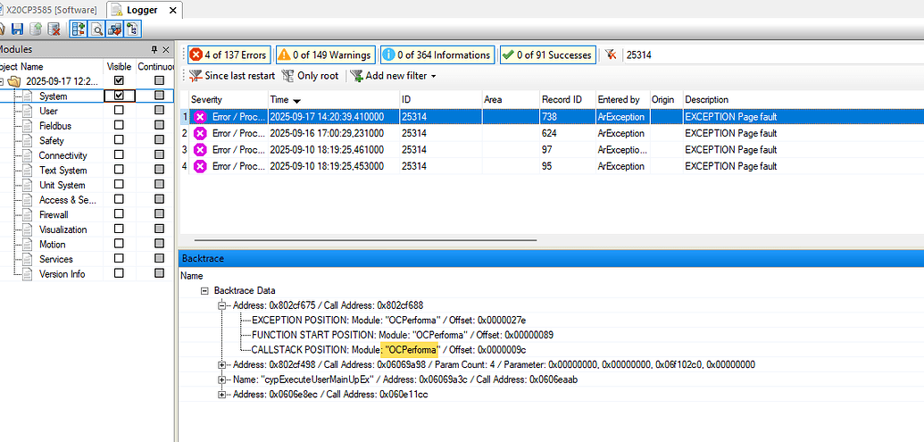Memory violation error & page exception fault in c80 controller - Ask Questions - B&R Community