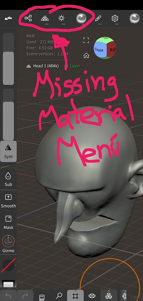 Material menu missing - Bug Report - Nomad Sculpt