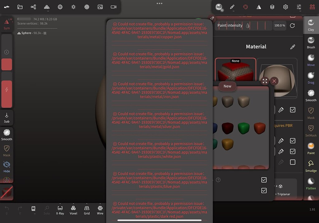 [v1.91] iOS: Material -> Embed Textures - Permissions Error - Bug Report - Nomad Sculpt