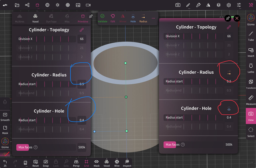 Cylinder Hole and radius buttons grayed out - Bug Report - Nomad Sculpt Cylinder Hole and radius buttons grayed out - Bug Report - Nomad Sculpt