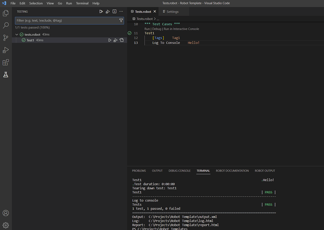 Set outputdir in vscode workspace - Visual Studio Code(ium) - Robot Framework