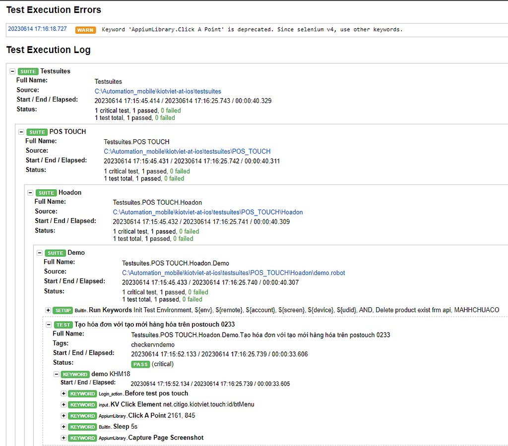 Warning] Keyword 'AppiumLibrary.Click A Point' is deprecated - Appium - Robot Framework