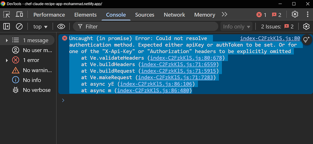 Error: Could not resolve authentication method. Expected either apiKey or authToken to be set ...