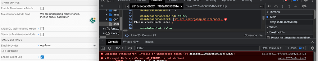 Maintenance Mode Text with line break results in error - Feature requests - Appfarm Community